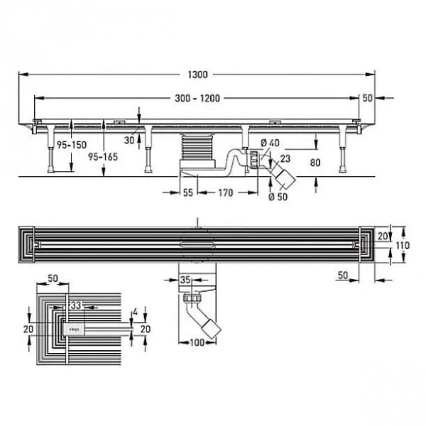 Viega Duschrinne-Grundkörper Advantix Vario, stufenlos ablängbar 30 - 120 cm 686277 | badexo.de